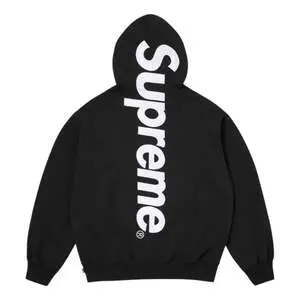 Supreme Satin Appliqué Hooded Sweatshirt - Black