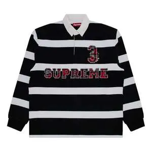 Supreme Rugby Shirt With Contrast Stripes - Black