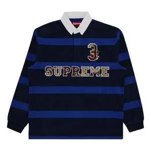 Supreme Striped Rugby Long Sleeve Shirt - Navy