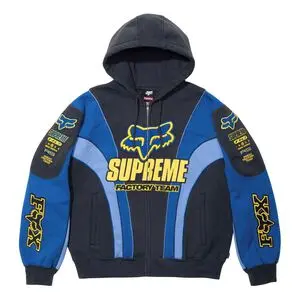 Supreme X Fox Racing Zip Up Hooded Sweatshirt - Navy