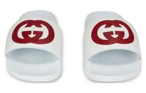 Gucci Gg Pattern Leather Slide Slipper - White/red