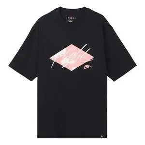 JORDAN Solid Color Cotton Alphabet Printing Short Sleeve Black T-shirt - Multi-color