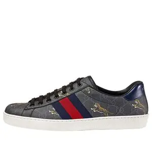 Gucci Ace Gg Supreme Sneakers With Tiger Motif - Black