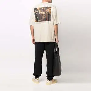 Off-White Ss22 Logo Round Neck Pullover Short Sleeve Loose Fit Khaki
