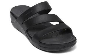 CROCS Boca Strappy Wedge Sandals - Black
