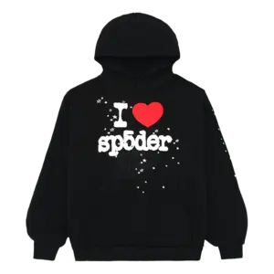 SP5DER I Heart Sp5" Hoodie - Black/white/red
