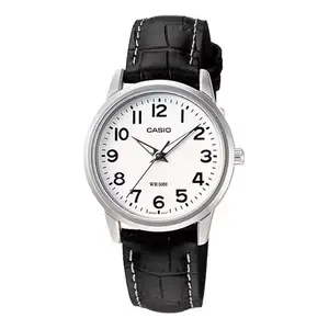 Casio Analog Watch With Leather Strap - White