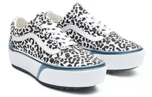 VANS Old Skool Stacked Leopard Print Lace Up Sneakers - Black/white/blue