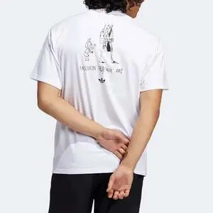 Adidas Originals Cartoon Pattern Printing Round Neck Short Sleeve White
