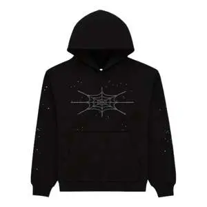 SP5DER Rhinestone Silk Hoodie - Black