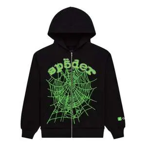 SP5DER Ca$h Og Web V2 Rhinestone Zip Hoodie - Black