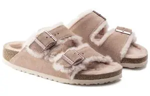 BIRKENSTOCK Arizona Shearling Suede Leather Sandals - Pink