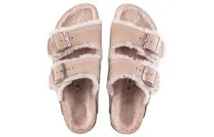 BIRKENSTOCK Arizona Shearling Suede Leather Sandals - Pink
