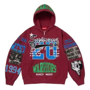 Supreme Ss26 Warriors Appliqué Zip Up Hooded Sweatshirt