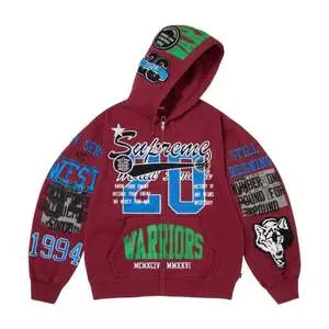 Supreme Ss26 Warriors Appliqué Zip Up Hooded Sweatshirt