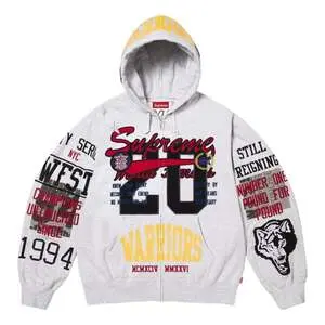 Supreme Ss26 Warriors Appliqué Zip Up Hooded Sweatshirt - Ash Gray