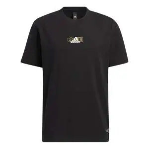 Adidas Solid Color Logo Breathable Round Neck Short Sleeve Black - Multi-color