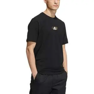 Adidas Solid Color Logo Breathable Round Neck Short Sleeve Black - Multi-color