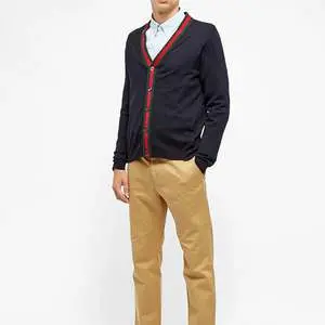 Gucci Ribbed V-neck Cardigan With Stripe Detail