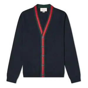 Gucci Ribbed V-neck Cardigan With Stripe Detail - Black