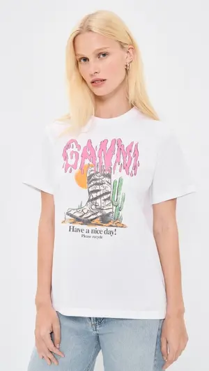 GANNI Cotton Western Zebra Boot Graphic T-shirt