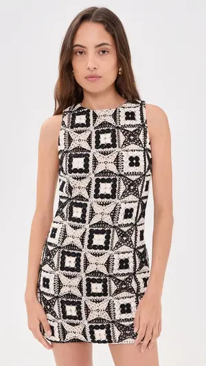 Alice + Olivia Clyde Geometric Crochet Mini Dress