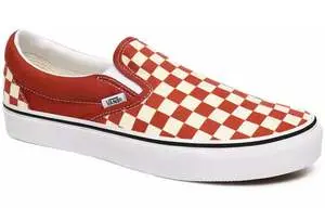 VANS Classic Slip-on Checkerboard Sneakers - White/red
