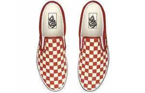 VANS Classic Slip-on Checkerboard Sneakers - White/red