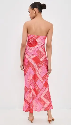 RESA Anna Bandana Print Strapless Midi Slip Dress