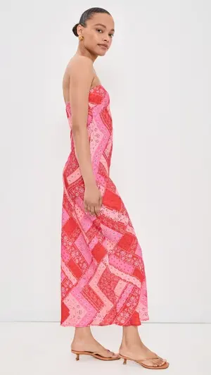 RESA Anna Bandana Print Strapless Midi Slip Dress