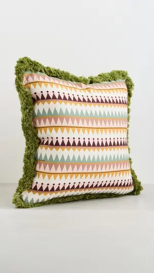 La DoubleJ Outdoor Cushion With Geometric Print And Fringe Trim