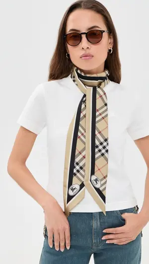 Burberry Check Silk Skinny Scarf - Sand
