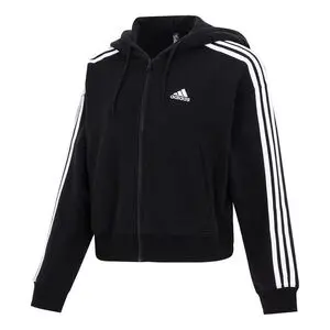 Adidas 3-stripes French Terry Bomber Full-zip Hoodie - Black/white