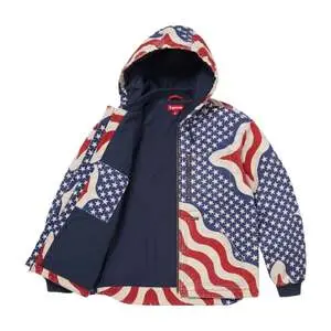 Supreme Flag Quilted Hooded Work Jacket - Multicolor