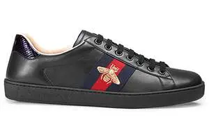 Gucci Ace Embroidered Bee Leather Sneakers - Black