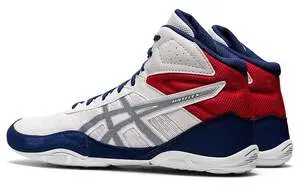 Asics Matflex 6 High Top Wrestling Shoes - White/blue