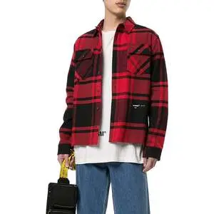 Off-White Lapel Plaid Long Sleeves Shirt Version