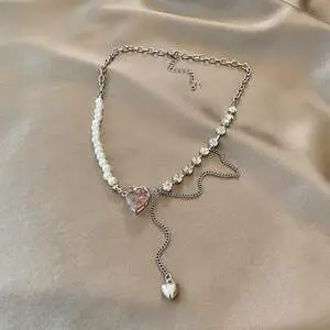 Adidas Heart Pendant Pearl And Crystal Chain Necklace