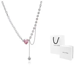 Adidas Heart Pendant Pearl And Crystal Chain Necklace - Tan