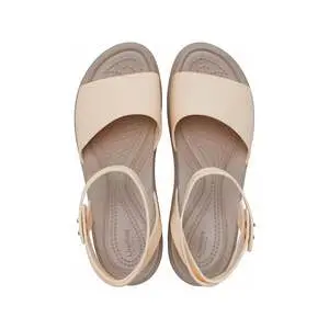 CROCS Brooklyn Ankle Strap Wedge Sandals - Cream White/brown