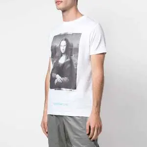 Off-White X Mca Crossover Mona Lisa Printing Round Neck Pullover Short Sleeve Slim Fit Version White