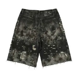THUG CLUB Hard Washed Destroyed Denim Shorts