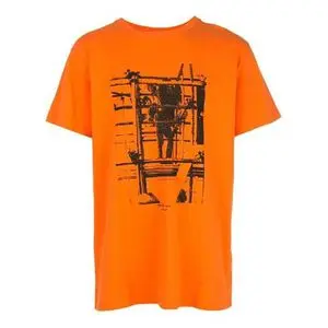 Off-White Cotton Arrow Pattern Printing Round Neck Short Sleeve Orange - Multi-color