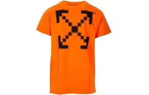 Off-White Cotton Arrow Pattern Printing Round Neck Short Sleeve Orange - Multi-color