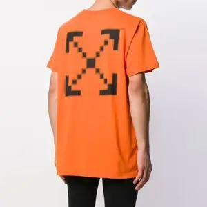 Off-White Cotton Arrow Pattern Printing Round Neck Short Sleeve Orange - Multi-color