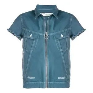 Off-White Zipper Denim Short Sleeve Shirt Loose Fit - Blue