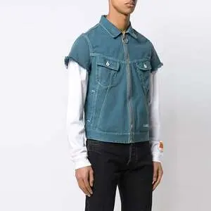 Off-White Zipper Denim Short Sleeve Shirt Loose Fit - Blue