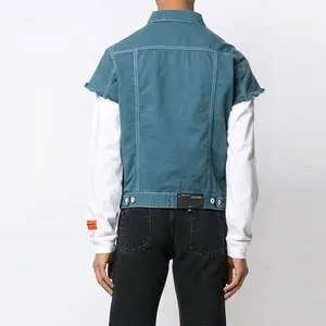 Off-White Zipper Denim Short Sleeve Shirt Loose Fit - Blue