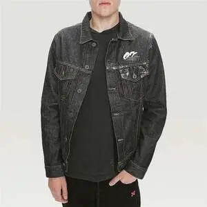 Off-White Arrows Slim Embroidered Logo Denim Jacket - Black