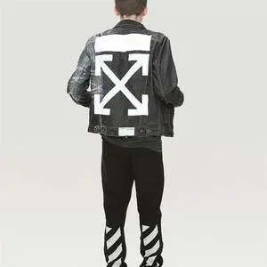 Off-White Arrows Slim Embroidered Logo Denim Jacket - Black
